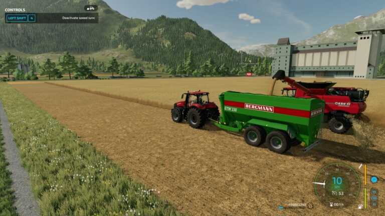 Synchronize the speed of the tractor with that of the thresher in one ...