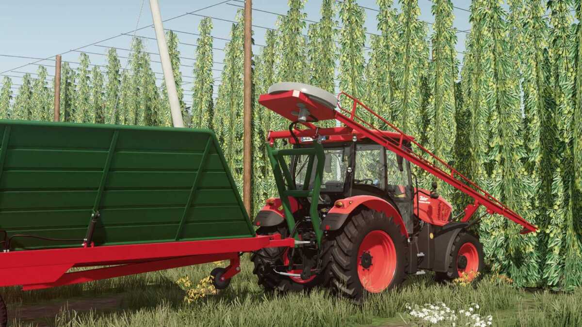 Hops in cultivation on Farming Simulator 22 with the X4 Vidhostice map
